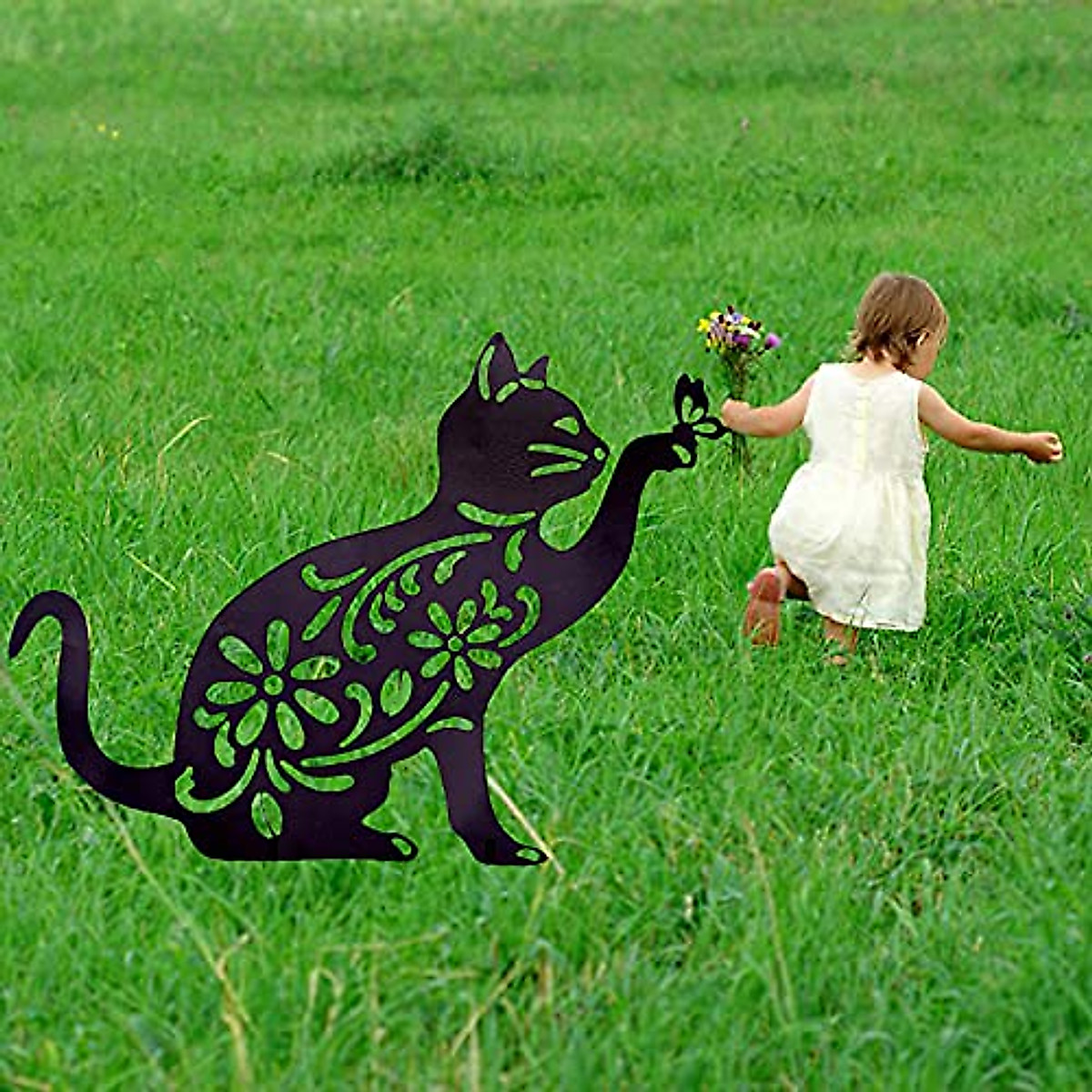 SS SUNSBELL Garden Decor, Cat Planter Acrylic Stakes Lawn Art Cat Silhouette Themed Gifts for Women Outdoor Home Decor Cutouts Black Cat Figurine for Cat Lovers Outdoor Lovers