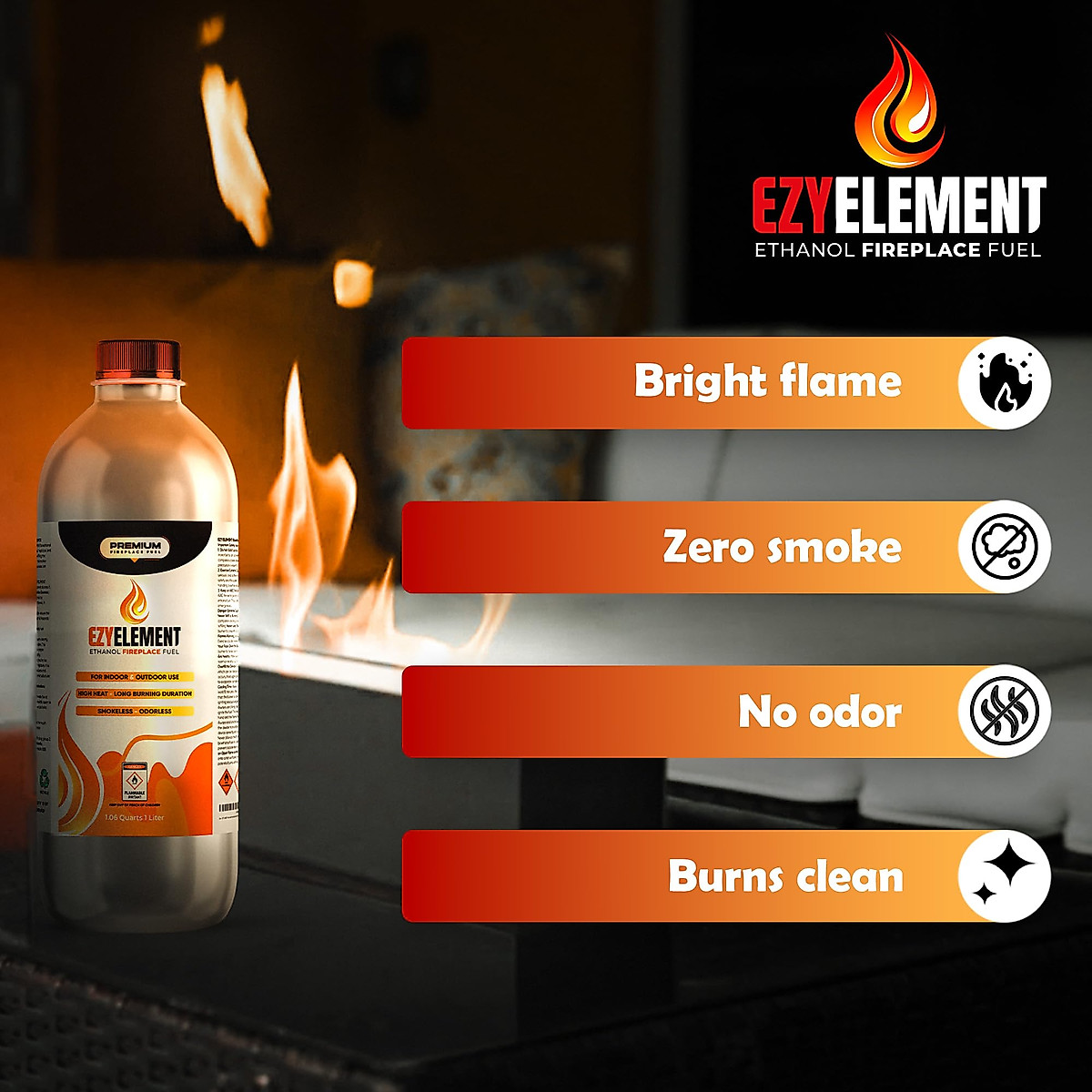 Bioethanol Fireplace Fuel 3 x 1 Liter - Clean Burning, Odorless, and Smokeless Bioethanol Fuel for Tabletop Fireplaces, Bio Ethanol Fuel for Table Top Fire Pit, Renewable Ethanol Fire Pit Fuel Burners