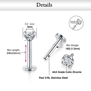 FECTAS Cartilage Earring Stud Forward-Helix Earrings-Internal Threaded Labret Lip Medusa Piercing Ring 16G