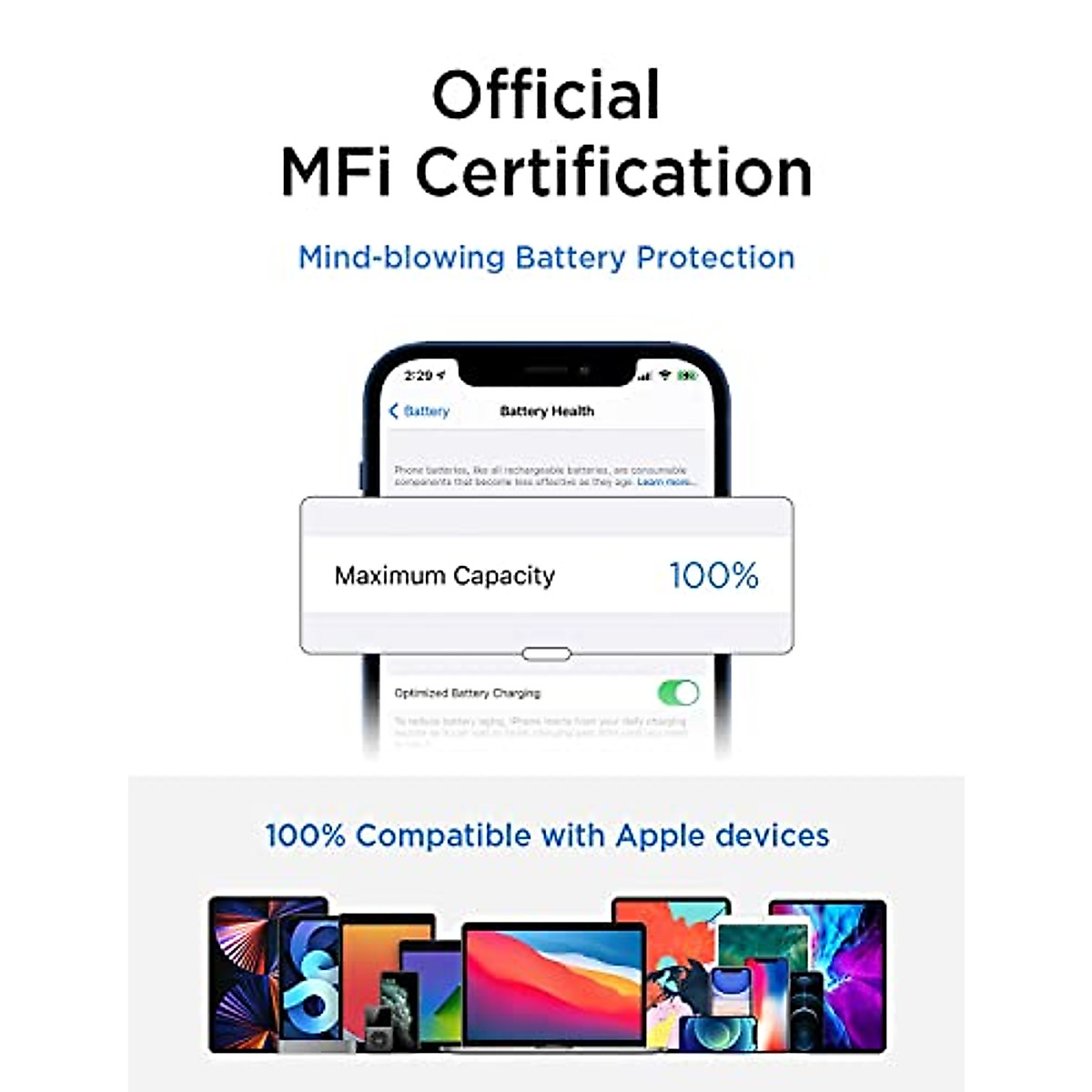 LISEN MFi Certified iPhone Charger Cable (6.6ft), [Never Rupture] Lightning Cable 2.4A Fast Charging iPhone Cord Compatible with iPhone 11 Pro/Xs Max/XR/XS/X/8/8 Plus/7/6/6 Plus/SE/5/5S