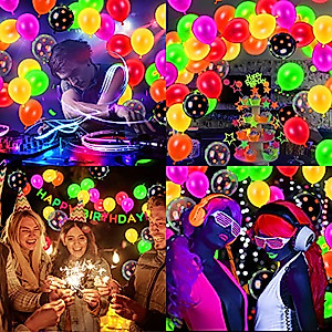 RUBFAC 120 Pieces Neon Balloons, 12” Glow in The Dark Balloons UV Polka Dot Glow Balloons, Blacklight Luminous Helium Latex Balloon for Birthday, Wedding, Neon Party, Glow Party Decorations Supplies