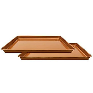Set of 2 Nonstick Copper Cookie Sheet and Copper Coating Baking Pan for Cookies 11" x 16"