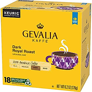 GEVALIA Dark Royal Roast Coffee, K-CUP Pods, 18 count (Pack Of 4)