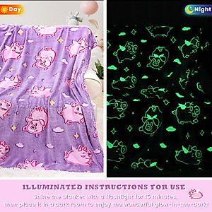 Pig Blanket Glow in The Dark Cute Pink Pig Throw Blanket for Girls Kids Pig Gifts for Girls Soft Fleece Animal Blanket for Toddler Pig Decor Kids Birthday Valentines