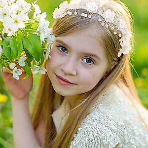 4 Pieces Flower Girl Headpiece Princess White Wedding Hairband Pearls Rhinestone Headdress for Women Girls Photography