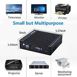 VNOPN Micro Firewall Appliance Intel N3700 Quad Core, Fanless Mini PC 4 Intel 2.5GbE i225 LAN Ports 8GB RAM DDR3 128GB mSATA SSD, Network Gateway Soft Router PC, Support AES NI/WiFi