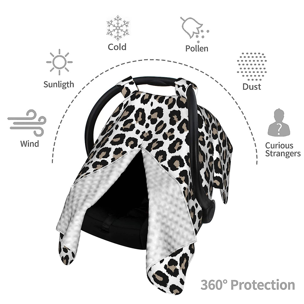 9CH Car Seat Canopy for Babies, Peekaboo Opening Minky Car seat Cover for Baby Mom Nursing Breastfeeding Covers, Minky Blanket for Infant Toddler (Leopard)