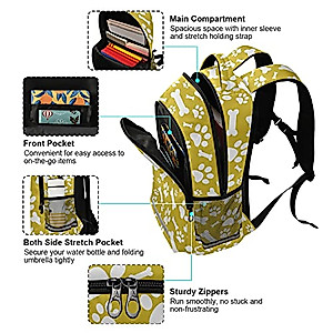 Dog Paw Prints Yellow Backpacks Travel Laptop Daypack School Book Bag for Men Women Teens Kids