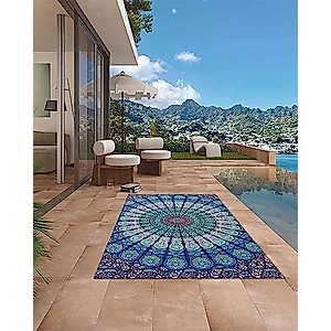 Outdoor Rugs Mandala Flower Reversible Mats Non Slip Carpet Indoor Outdoor Area Rug with Rubber Floral Pattern Non-Slip Outdoor Carpet Camping RV Rug/Deck Rug/Porch Rug 6x9 ft