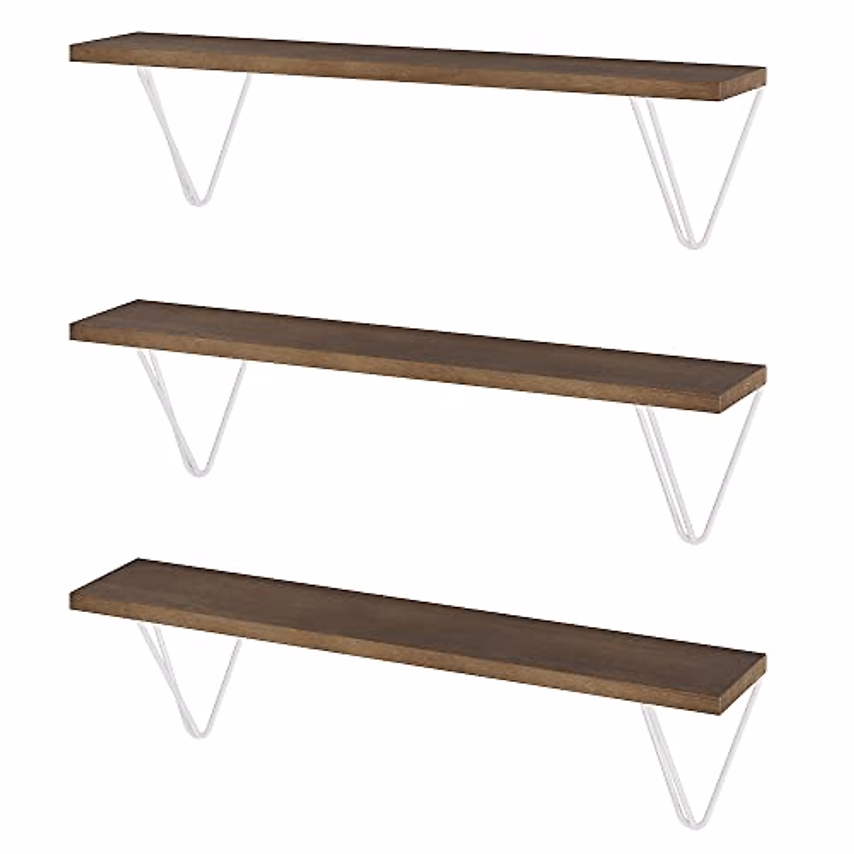 Wallniture Colmar Floating Shelves, Bookshelf Living Room Decor, Kitchen Organization Bathroom Organizer & Wall Shelves for Bedroom Decor Walnut Finish 24"x4.5" Set of 3