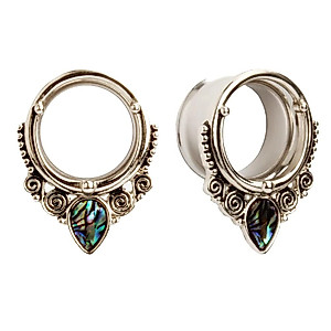 KUBOOZ(1 Pair) Popular Sea-shell Stainless-steel Ear Plugs Tunnels Gauges Stretcher Piercings,10 grams