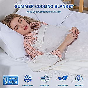 SE SOFTEXLY Cooling Blanket for Hot Sleepers, 100% Bamboo Blanket for Summer, Breathable Lightweight Summer Waffle Throw Blanket for Bed Couch Sofa(White, 47"×60")