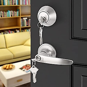 Probrico 2 Pack Door Handles Lever with Double Cylinder Deadbolts Combo, Keyed Alike Entry Door Knobs Handleset Lockset Leverset, Brushed Satin Nickel