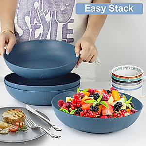 PYRMONT 10inches Large Pasta Bowls Set of 6-65oz Wheat Straw Bowls,Bowl Plates,Large Plastic Bowls Reusable for Pasta,Salad,Soup,Unbreakable & Lightweight Bowls for Kitchen,Dishwasher Safe,BPA-Free