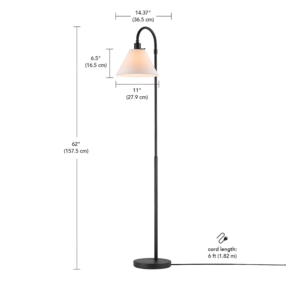 Globe Electric 67397 Barden 58" Floor Lamp, Black, Dark Gray Velvet Shade, On/Off Socket Rotary Switch