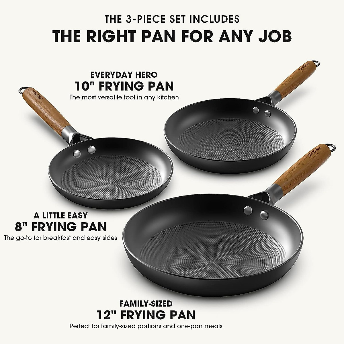 imarku Non Stick Frying Pans - 8&10&12 Inch Frying Pan Nonstick Professional Cast Iron Skillet Dishwasher Safe Nonstick Frying Pan Set, Detachable Handle, Christmas Gifts