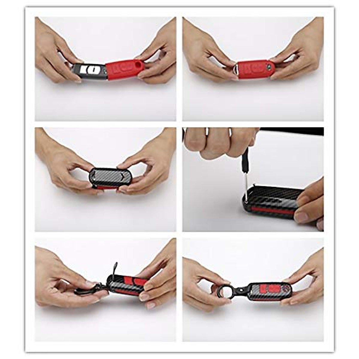 Beerte Key Fob Cover fit for Audi A3 A4 A5 A6 A7 A8 S5 Q3 Q5 Q7 TT Key Shell 3 Button Keyless Entry Remote Control Smart Car Key Fob Protective Case(Red Carbon Fiber)