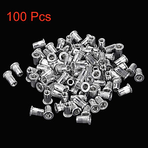 uxcell #6-32 Rivet Nuts Aluminium Alloy Knurled Flat Head Threaded Insert Nut Silver 100pcs