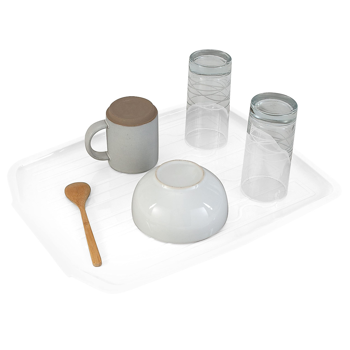 Kitchen Details Countertop Draining Tray | Dimensions: 18"x 15"x 1"| Designed for Stand Alone Dish Racks | Durable | Prevents Water Build Up | White