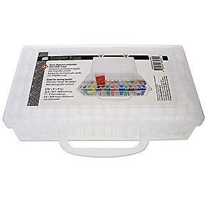 The Beadsmith Personality Case - Clear Storage Carrying Case 8.5 x 5 inches - and 64 flip top Boxes 1 x 2 inches Each, Includes Labels, for organizing and Storage