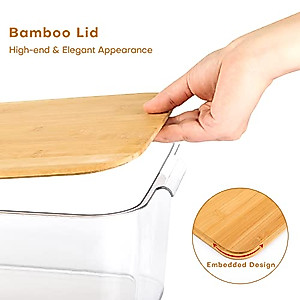 ANMINY Clear Plastic Storage Bins with Removable Bamboo Lids Handles Stackable Lidded Kitchen Food Container Box Basket Set Decorative Clothes Laundry Home Closet Cabinet Shelf Cube - 1 Large 2 Small