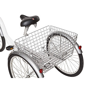 Schwinn Meridian Adult Tricycle Bike, Mens and Womens Three Wheel Beach Cruiser, 26-Inch Wheels, Low Step-Through Frame, Wide Seat, Rear Folding Basket, 1-Speed, White