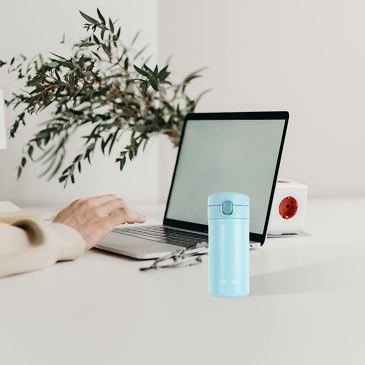 Diller Travel Coffee Mug, Mini Insulated Water Bottle 14 oz or 10 oz with Spout Lid, Leak Proof Coffee Tumbler for Kids and Women Keep 12H Piping Hot and 24H Cold (10 oz, Blue)