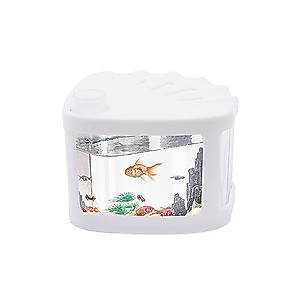 PENCK Small Betta Fish Tank, Acrylic Small Aquarium, Desktop Round Glass Planter Terrarium, Mini Goldfish Tank for Small Shrimp Fish Home Office Decor (White)