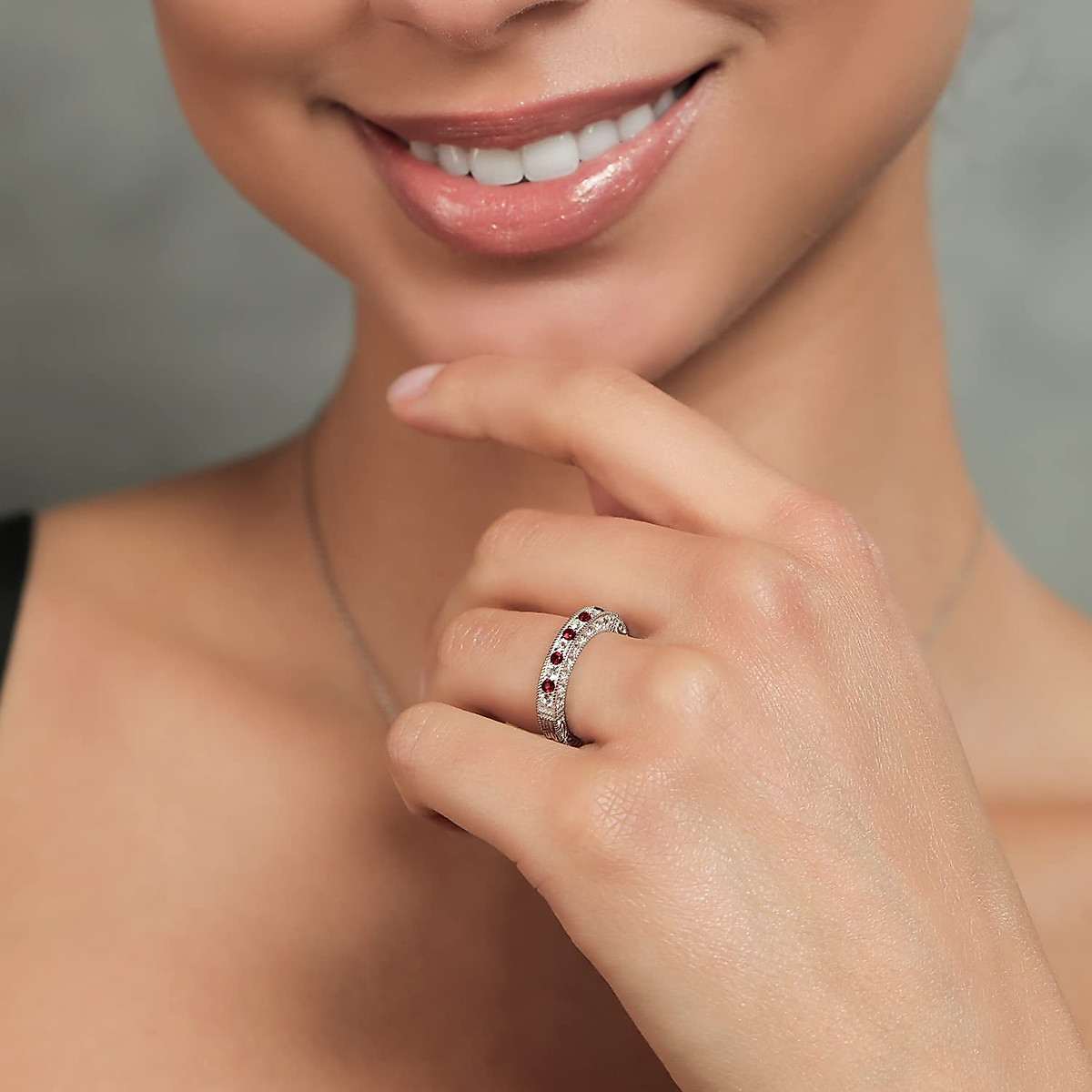 1.00 Ct Garnet and White Created Sapphire 925 Sterling Silver Ladies Anniversary Wedding Band Ring,Red and White, ring size 7