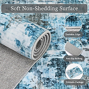 Runner Rug 2'x6' Hallway Rugs, Washable Abstract Kitchen Runners Rug for Hallway Laundry Room, Ultra-Thin Soft Non-Slip Rug Runners for Entryway Bedroom, Blue