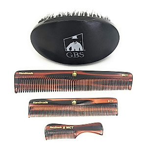 G.B.S Men’s Handmade Comb Set, Pure Synthetic Hair Brush, Dressing Comb, Pocket Comb, Mustache Comb and Military Style Hair Brush
