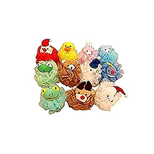 Cartoon Bath Pouf Puff Mesh Bath Sponges with Stuffed Animal Loofah (4 Pack) Rabbit,Bear,Duck,Frog Design