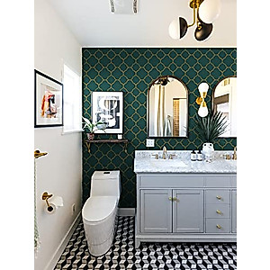 Peel and Stick Wallpaper Gold and Green Contact Paper Wall Paper Dark Green Wallpaper Trellis Contact Paper for Walls Cabinets Self Adhesive Removable Wallpaper for Walls Vinyl Rolls 118"x17.7"