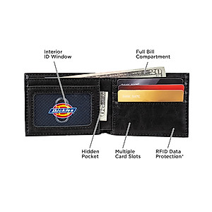 Dickies Men's Bifold Wallet-High Security with ID Window and Credit Card Pockets, Classic Black, One Size