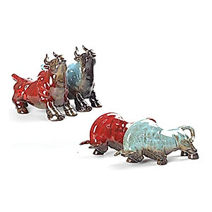 WEALTHCOMING Wall Street Bull Arts Statues,Exquisite Ceramic Fortune Bulls Figurines and Sculptures Home & Office Tabletop Decor (Unstoppable-Red)