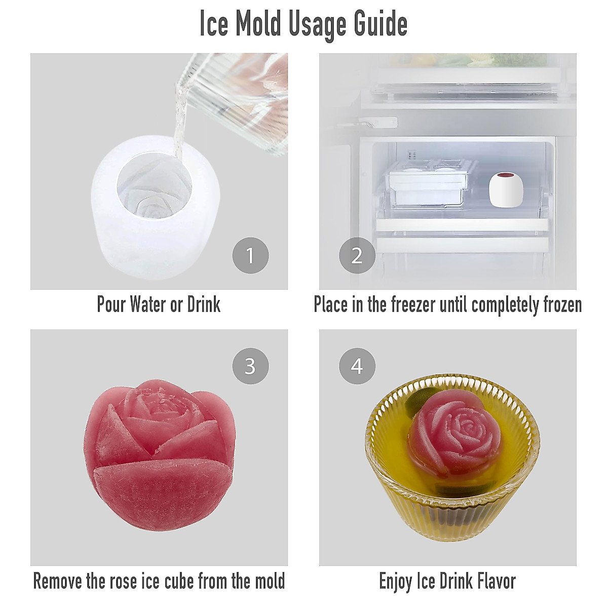 FINFINLIFE Ribbed Kitchen Glassware - 12oz Ribbed Glasses with Straws & Rose Ice Mold, Ideal for Home Entertaining & Cocktail Enthusiasts, Versatile for Iced Tea, Fruit Juice, Smoothies