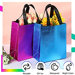 Eccliy 80 Pieces Gift Bags Set Glossy Reusable Tote Bags with Handles Grocery Bags for Wedding, Bachelorette Party, Christmas (Colorful,Medium)