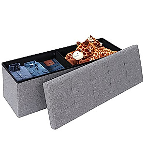 SUPER DEAL Folding Storage Ottoman Bench, 43 Inches Footrest with Padded Seat Large Toy Box Storage Chest for Bedroom Living Room Entryway, 660 lbs Capacity 15" x 43" x 15" Dark Gray