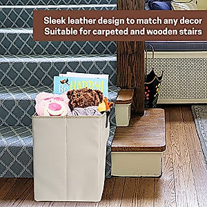 SAM AND MABEL Stair Basket for Carpeted and Wooden Stairs - Collapsible Staircase Basket for Stairs, Innovative L-shaped Storage Organizer for Home and Office Decor (Creamy White)