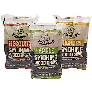Mr. Bar-B-Q Hardwood Smoking Chips Variety Pack | 3 Different Flavors | Experience All The Flavors of Smoked Food | Apple, Hickory and Mesquite Smoking Chips | 3 x 1.6 Pound Bags