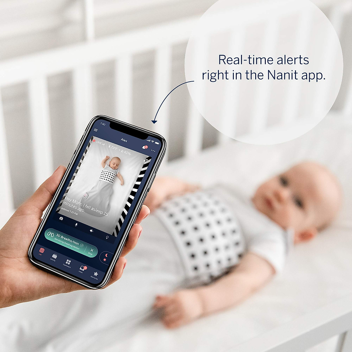 Nanit Breathing Wear Sleeping Bag – 100% Cotton Baby Sleep Sack - Works Pro Baby Monitor to Track Breathing Motion Sensor-Free, Real-Time Alerts, Size Small, 3-6 Months, Pebble Grey