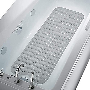 COMUSTER Bathtub and Shower Mats, Extra Long Non-Slip Bath Mat (39" x 16"), Machine Washable Bath Tub Mat for Bathroom(Solid Grey)
