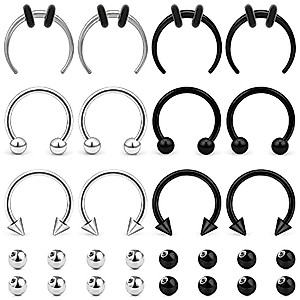 Dyknasz 12Pcs Septum Rings 16g Septum Jewelry Surgical Steel Septum Ring Septum Piercing Horseshoe Barbell Lip Rings Hoops for Women Men 16Pcs Extra Replacement Balls