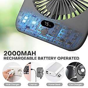 Nezylaf Portable Desk Fan with LED Light, Rechargeable 2000mAh Battery Operated Personal Fan, 180° Tilt Adjustable Small Silent Table Travel Fan, 5 Speeds Desktop Fan for Bedroom, Outdoor