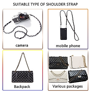 BlitzBite 46" Synthetic Leather Metal Chain-Purse Chain Strap Leather Iron Flat Chain-Cross Body Replacement Shoulder Strap-Black Leather Silver Hardware-for Shoulder,Clutches,Wallets,Camera Bag