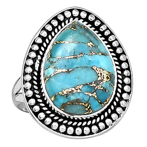 YoTreasure Blue Copper Turquoise Solid 925 Sterling Silver Ring Jewelry