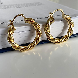 Twisted Gold Hoop Earrings for Women, Thick Chunky Hoops Hypoallergenic Vintage Twist Earings Big