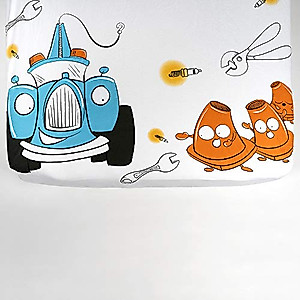 JumpOff Jo - Fitted Crib Sheet, Super Soft 100% Cotton Sheet for Standard Crib Mattresses and Toddler Beds, 28 in. x 52 in, Storytelling Designs - Jo's Garage (White)