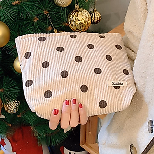 Corduroy Cosmetic Bag For Women Polka Dot Makeup Bag Travel Toiletry Bag For Women Aesthetic Stuff Girls Case Bags Alipearl (Light Pink)