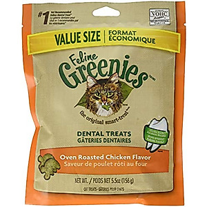 FELINE GREENIES Natural Dental Care Cat Treats Oven Roasted Chicken Flavor, 5.5 oz. Pack